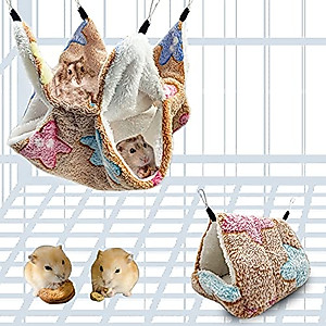 BISOZER 3 Pieces Small Pet Cage Hammock Set, Small Animals Cage Hammock Hanging Tunnel Rat House Sugar Glider Cage Accessories Set for Ferret Hamster Rat Toys Playing Sleeping (g)