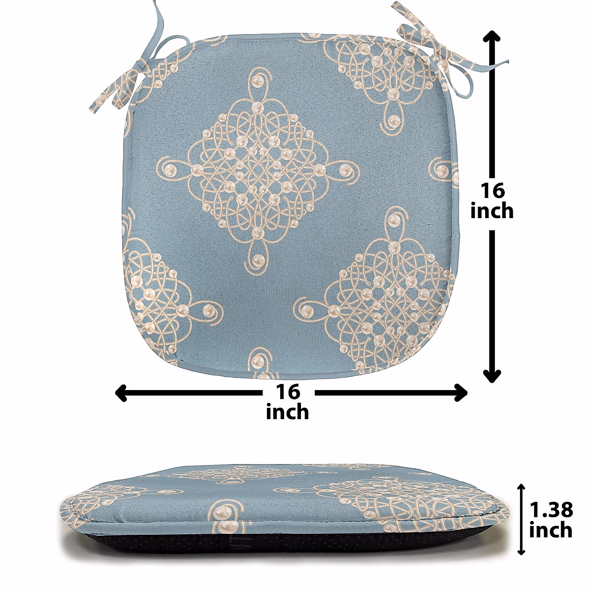 Ambesonne Pearls Chair Seating Cushion Set of 6, Abstract Swirled and Curved Lines Symmetrical Design Elements Vintage Royal, Anti-Slip Seat Padding for Kitchen & Patio, 16"x16", Pale Slate Blue Tan
