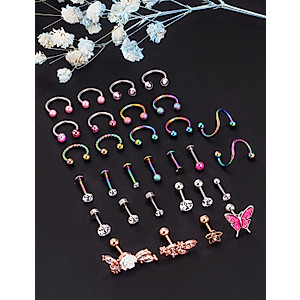 Yaalozei 16G Cartilage Helix Tragus Ear Earrings Stud Set Piercing Jewelry for Women 16 Gauge Stainless Surgical Steel Hypoallergenic Rook Daith Conch Earring Ring Hoop Piercings Jewelry Colorful Men