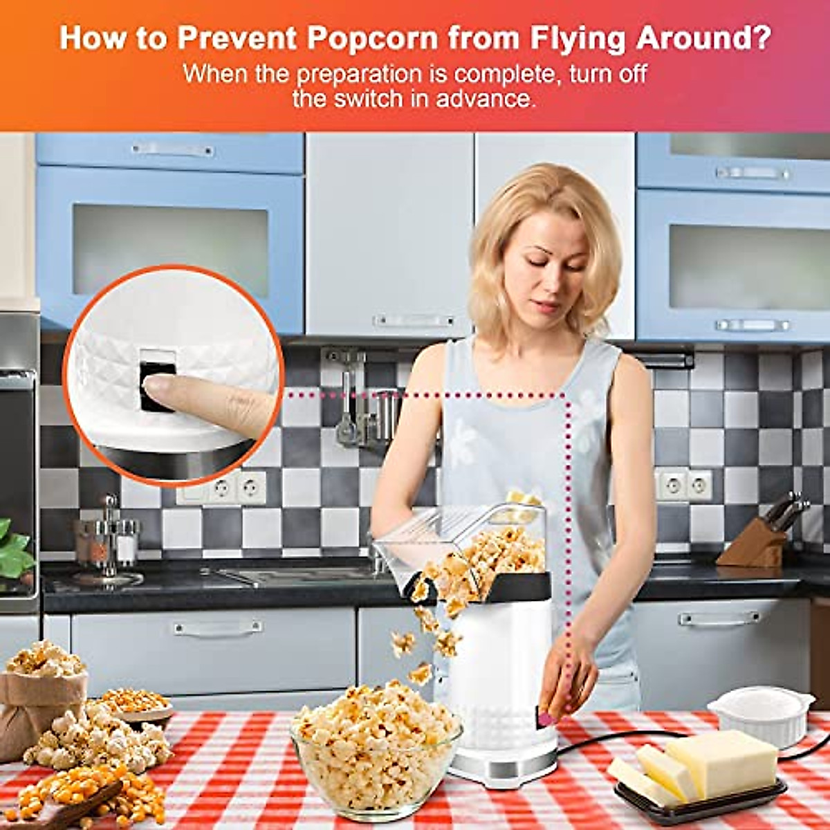 Popcorn Machine High Popping Rate, 3.5 Quarts, 1200w, 2 Min Fast Popping Air Popper Popcorn Maker, No Oil, BPA-Free, Food Safe Mini Popcorn Machine with ETL Certified, Popcorn Poppers for Home