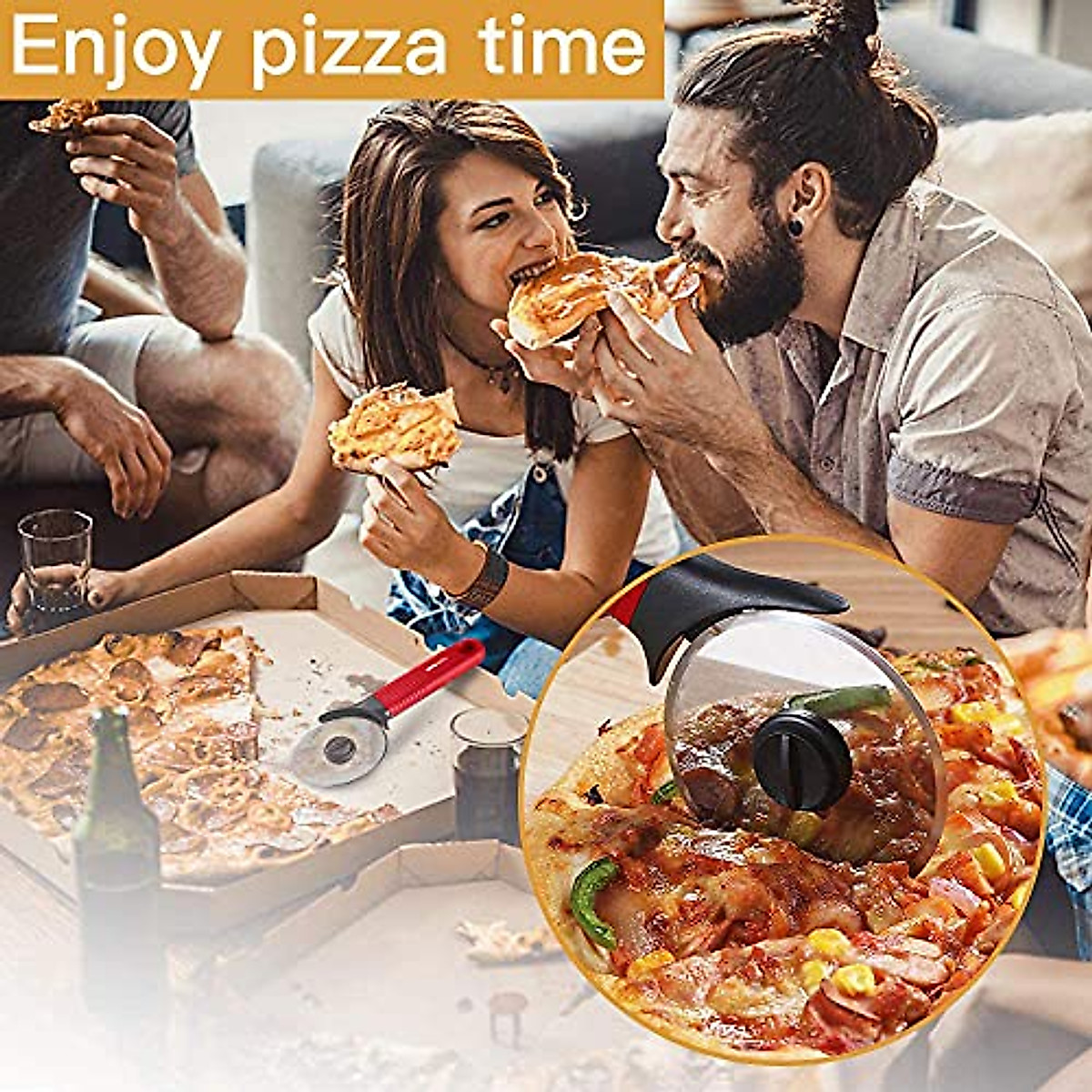 Luxear Pizza Cutter Wheel Professional Pizza Slicer Large with Removable Stainless Steel Blade Silicone Handle Anti-Slip with Ergonomic Design and Protective Cover Washable Easily, 20 cm (8"), Red