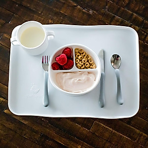 green sprouts Learning Bowl | Helps Toddler Develop Independent Eating Skills | Heat-Resistant Silicone, Suction Cup Base with Easy-Release tab, 3 Sections Marked to Measure portions, Dishwasher Safe