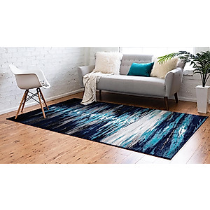 Unique Loom Metro Collection Area Rug (6' 1" x 9' Rectangle, Navy Blue/ Beige)