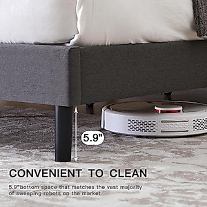 Flolinda Full Size Bed Frame Upholstered Platform with Complete Headboard and Strong Wooden Slats, No Box Spring Needed, Easy Assembly, Dark Grey