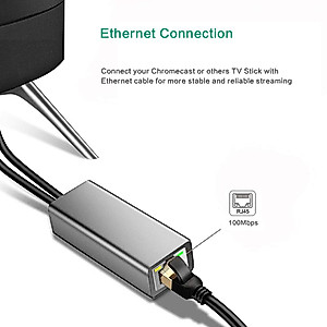 Ethernet Adapter for Fire TV Stick Chromecast Ultra/2/1/Audio Google Home Mini Mirco USB A to RJ45 Ethernet Adapter with USB A Power Supply Cable 3.3ft (Grey)