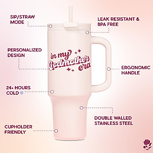 VIOLET & GALE Godmother Gifts From Godchild - Retro Collection - 40oz Insulated Tumbler with Handle, Godmothers Proposal Gift, In My Godmom Era Cup Water Bottle Coffee Mug