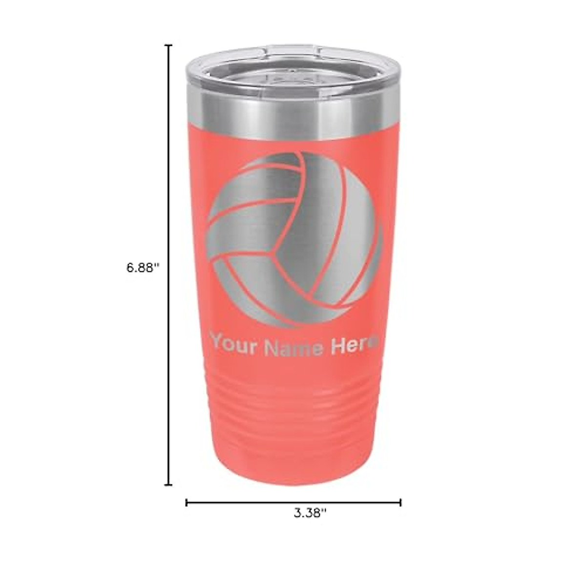 LaserGram 20oz Vacuum Insulated Tumbler Mug, Volleyball Ball, Personalized Engraving Included (Coral)