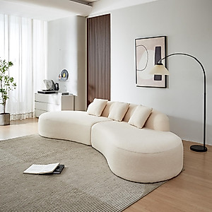 BAMOOLI 119'' Curved Sofa Couch, Mid Century Modern Half Moon Living Room Sofa, Luxury 4-Seat Sofa Couch with High-Density Foam Filled, Sherpa Lamb Fabric Sectional Sofa for Apartment, Office, Beige