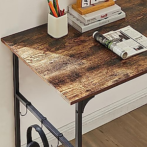 VECELO Industrial Simple Style Wood Table & Metal Frame Home Office Computer Desk Writing Study Workstation with 2 Tier Storage Shelves on Left or Right, 32 inch, Antique Brown