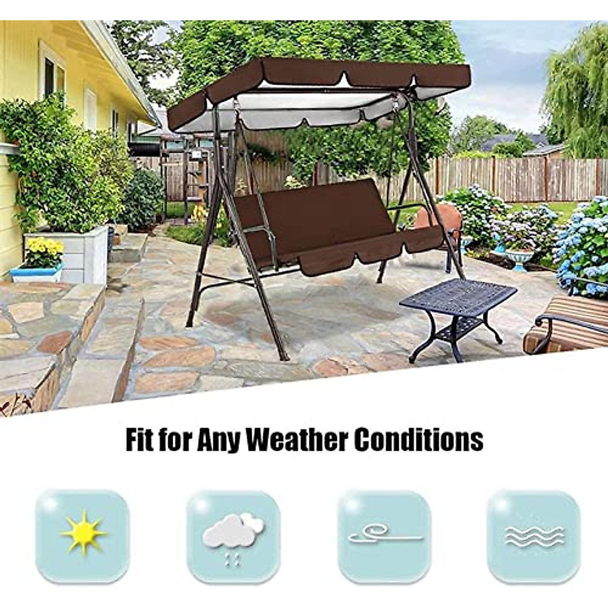 BTURYT Water Resistant Patio Swing Cover Set,Swing Canopy Replacement Top Cover and Chair Cover,Garden Seater Sun Shade Porch Replacement Swing Cushion-(top Cover + Chair Cover)