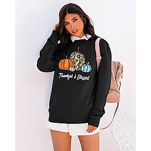 KIDDAD Thankful Blessed Sweatshirt Womens Thanksgiving Shirt Cute Leopard Pumpkin Pullover Shirt Casual Fall Long Sleeve Tops
