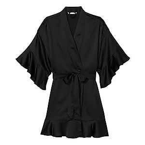 Victoria's Secret Satin Robe, Short Bathrobe, Silk Kimono Lingerie, Nightwear, Women's Sleepwear, Black (XL/XXL)