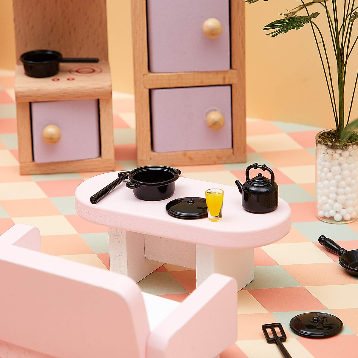 20 Pcs Dollhouse Miniature Cooking Set Miniature Pots and Pans 1/12 Scale Miniature Metal Stovetop Cookware for Mini Dollhouse Kitchen, Dollhouse Decoration Accessories for Party Supplies Pretend Play