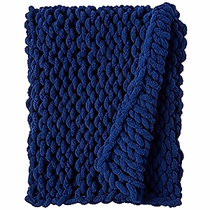Casaphoria Luxury Chunky Knit Throw Blanket-Large Cable Knitted Soft Cozy Polyester Chenille Bulky Blankets for Cuddling up in Bed, on The Couch or Sofa,Home Decor, Gift, 50"x60",Pack of 1,Navy Blue