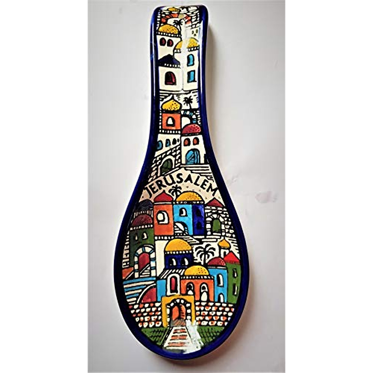 Bluenoemi Israeli Jewelry & Gifts Armenian Ceramics Rest Spoon Shalom Jerusalem Gift Bluenoemi Ceramics Rest Spoon Housewarming Gifts Handmade in Israel.