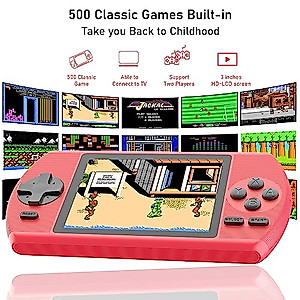 Retro Handheld Game Console, Melusen Video Game Console with 500 Classical FC Games 3.5-Inch Color Screen 800mAh Rechargeable Battery Gameboy Support for Connecting TV and Two Players (500 Games-Red)