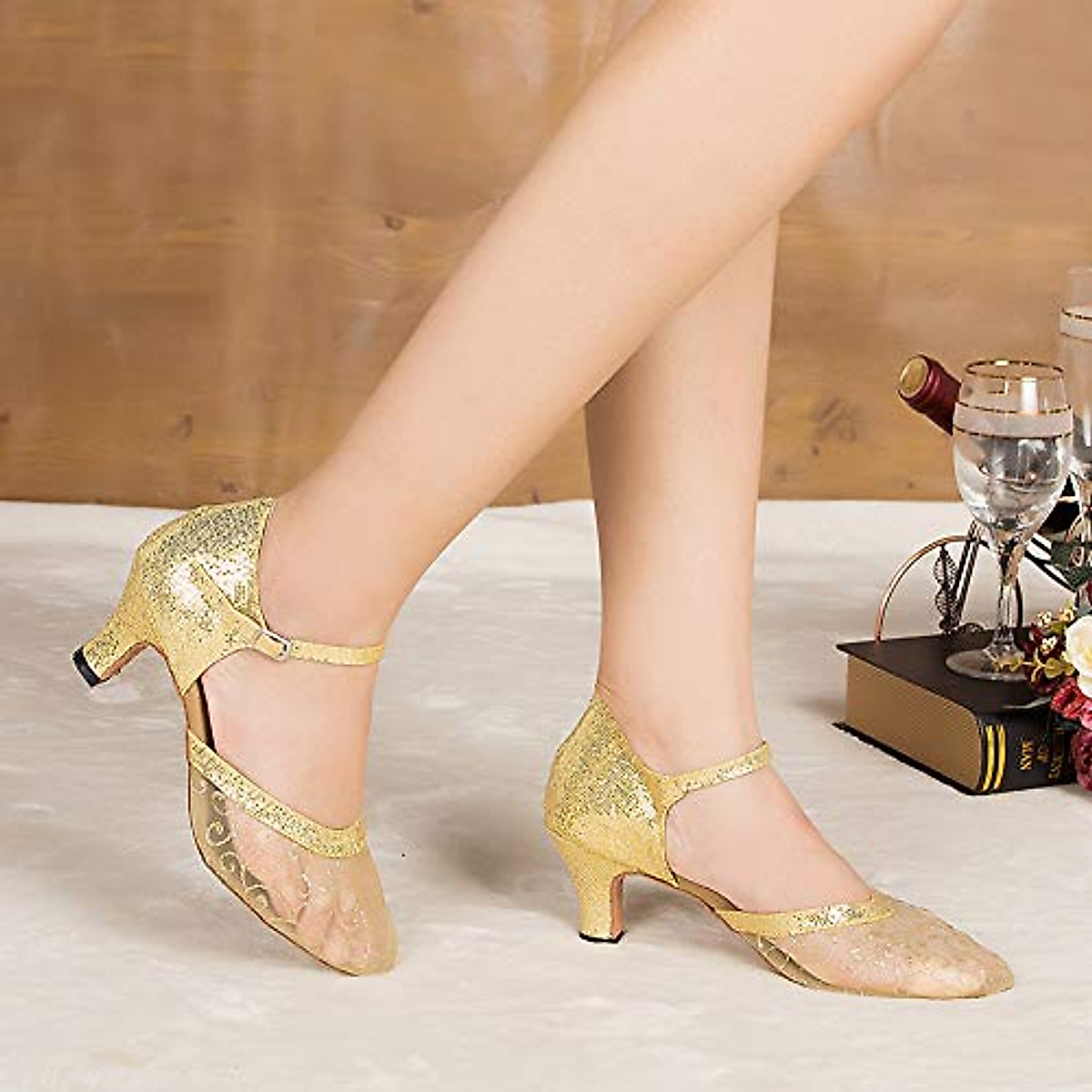 HROYL Womens Dance Shoes Ballroom Latin Salsa Tango Walts Closed Toe Party Weding Dress Shoes,ZU-YCL132,Gold-5-022#-34,US6