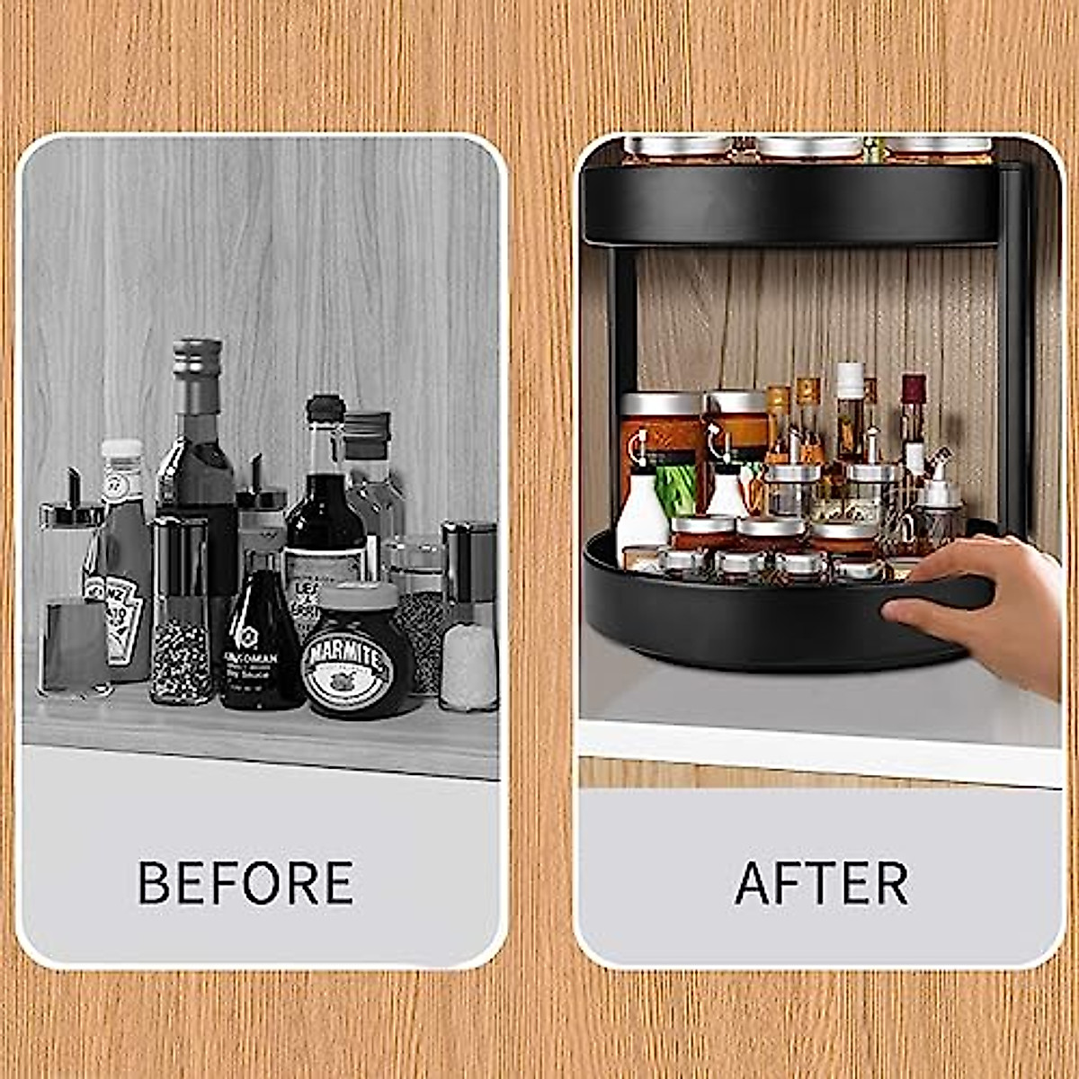 Lazy Susans Organizer 2 Tier Carbon Steel Revolving Spice Rack Kitchen Organizers and Storage Countertop 10 Inch Black Spice Rack Care for Cabinet Organizer and Bathroom Organizer Countertop