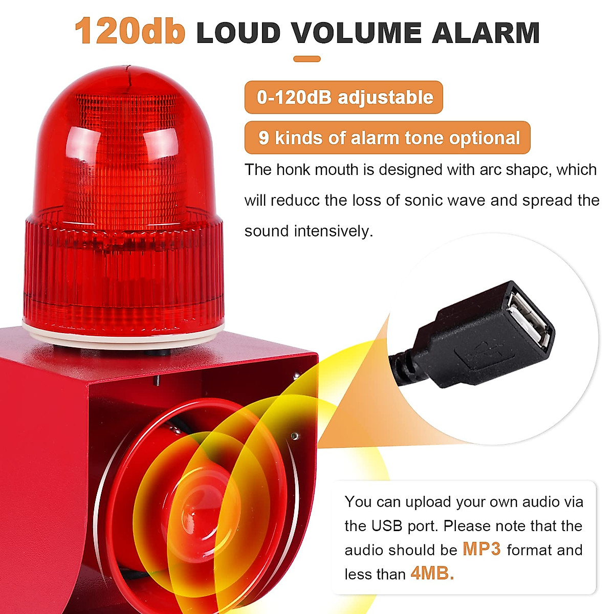 Saladulce Alarm Siren Strobe Light 120dB Industrial Sound Light Alarm Outdoor Waterproof Siren Strobe Alarmfor Home Security AC110V Tone Volume Adjustable