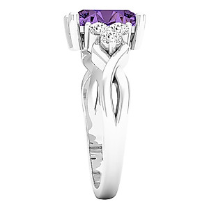 Dazzlingrock Collection 8x6mm Emerald Cut Amethyst & Round White Diamond Twisted Engagement Ring for Women in 925 Sterling Silver, Size 7.5