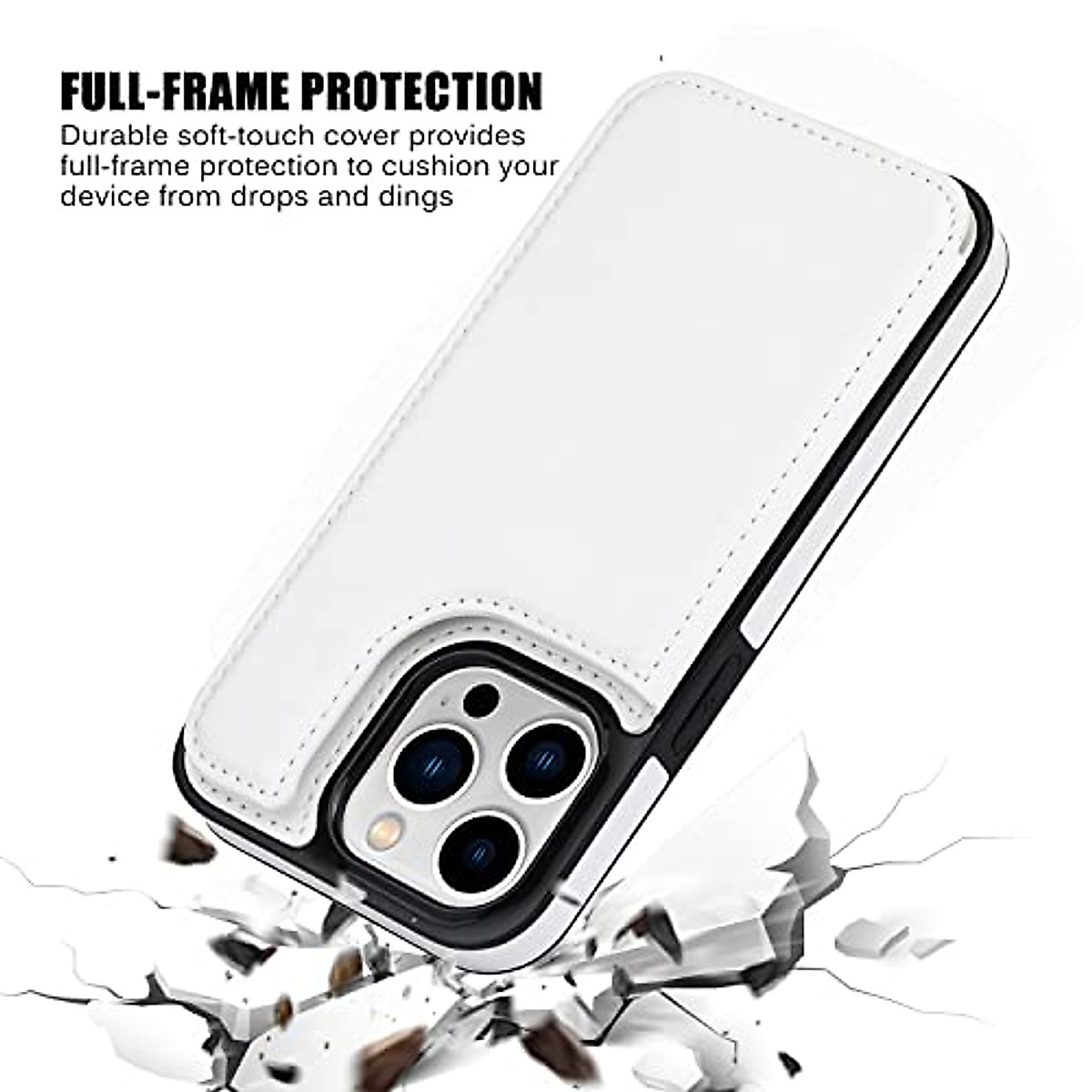 JOYAKI Wallet Case Compatible with iPhone 13 Pro Max,Slim Protective case with Card Holder,PU Leather Kickstand Card Slots Case with a Free Screen Protective Glass for iPhone 13 Promax(6.7")-White