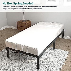 Eavesince Twin XL Bed Frame No Box Spring Needed 18 Inch Tall Max 1000 Pound Heavy Duty Metal Twin Size Platform Extra Long Easy Assembly Noise Free-Black