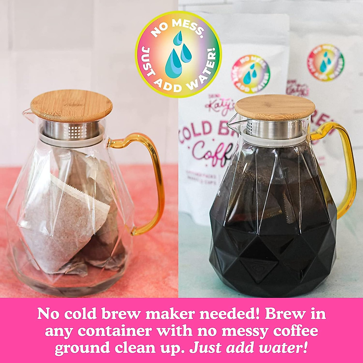 Drink Katy’s Cold Brew Coffee Packs, 6 Large Ready-to-Brew Pitcher Packets, No More Messy Cold Brew, Smooth & Delicious Dark Roast Brazilian Craft Coffee, Proudly Woman-Owned (Makes 32 Servings)
