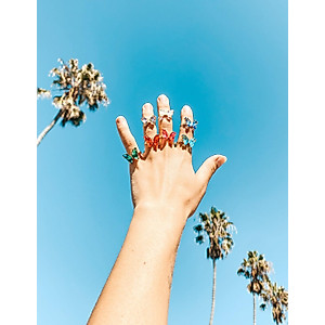 MISS RIGHT Butterfly Crystal Ring for Women: 18K Gold Plated Vintage Boho Cute Finger Knuckle Adjustable Chunky Rings Aesthetic (Lt.Purple)