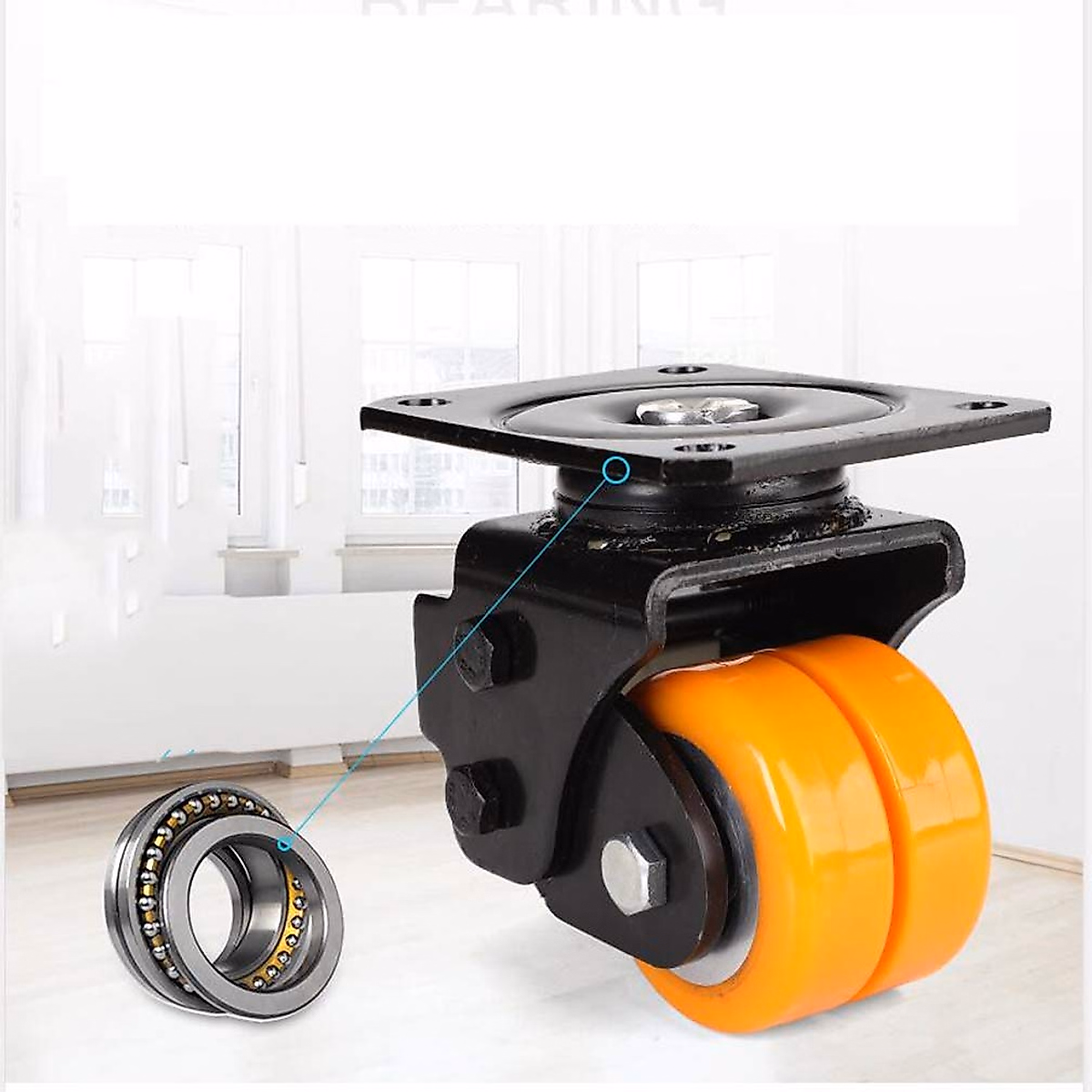 Chair Castors,Swivel Caster Wheels,Yellow Swivel Gate Wheel Polyurethane Plate Caster Fence Hardware,Heavy Duty Double Wheel,Scalable Double Spring Loaded,Secondary Shock Absorption,Plane Bearing,for