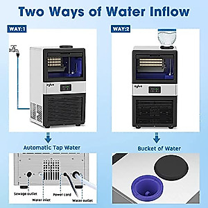 Commercial Ice Maker Machine, OYLUS 70 lbs/24H Stainless Steel Ice Cube Machine with 10 lbs Bin Ice Storage Capacity Easy Control Under Counter Free Standing for Home, Bar and Offices 120V