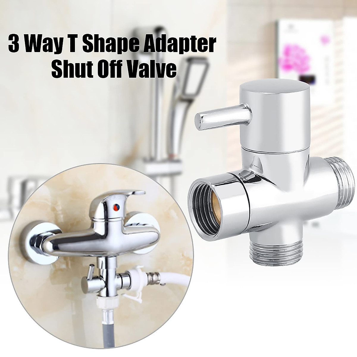 Shower Arm Diverter 3-Way T Shape Diverter Shut Off Valve Shower Toilet Bidet Sprayer Water Adapter Chrome Color Universal Sprayer Attachment Replacement Part