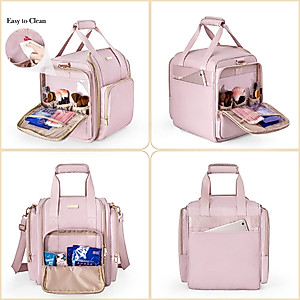 Prokva Travel Makeup Bag with 5 Removable Cases, Large Cosmetic Case Make up Organizer with Strap and Multiple Storage Pockets, Pink (Patented Design)