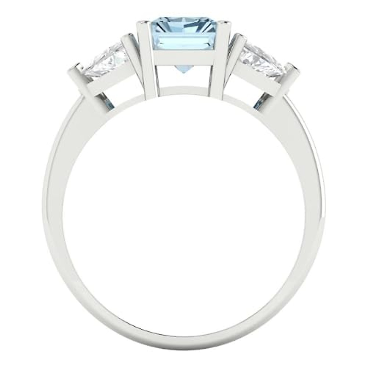 3.0ct Emerald cut 3 stone Solitaire Blue Simulated Diamond Engagement Promise Anniversary Bridal Ring 18K White Gold 4.75