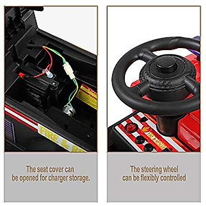 TOBBI Electric Ride on Fire Truck Toy for Indoor/Outdoor with Flashing Lights, Siren, Fire Fighter Sounds Effects, Music and Horn, 6 Volt Fire Truck to Drive for Toddlers 1.5-5 Years Old, Bright Red