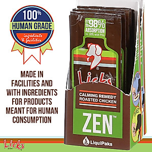 Licks Pill Free Zen Dog Calming - Calming Aid Supplements for Aggressive Behavior and Nervousness - Calming Dog Treats for Stress Relief & Dog Health - Gel Packets - Roasted Chicken Flavor, 5 Use