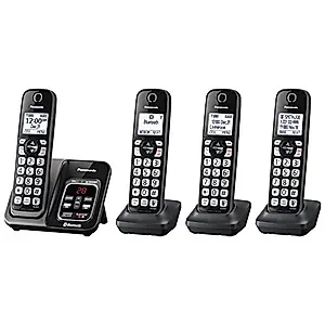 PANASONIC Expandable Cordless Phone System with Link2Cell Bluetooth, Voice Assistant, Answering Machine and Call Blocking - 4 Cordless Handsets - KX-TGD564M (Metallic Black)