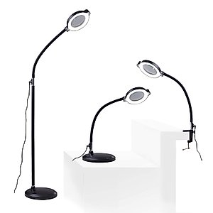 FHHKAAD 3 in 1 Magnifying Floor Lamp with Adjustable LED Bright Light，Flexibility Magnifier Lamp 5X for Reading，Crafts & Hobbies - 12W -Black