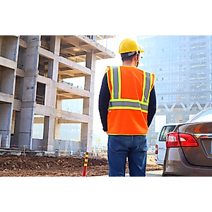 SULWZM High Visibility Reflective Safety Vest with Zipper and Pockets Orange,L