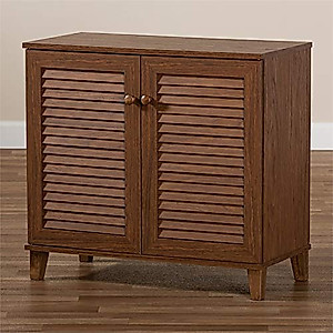 Baxton Studio Coolidge Modern and Contemporary Walnut Finished 4-Shelf Wood Shoe Storage Cabinet