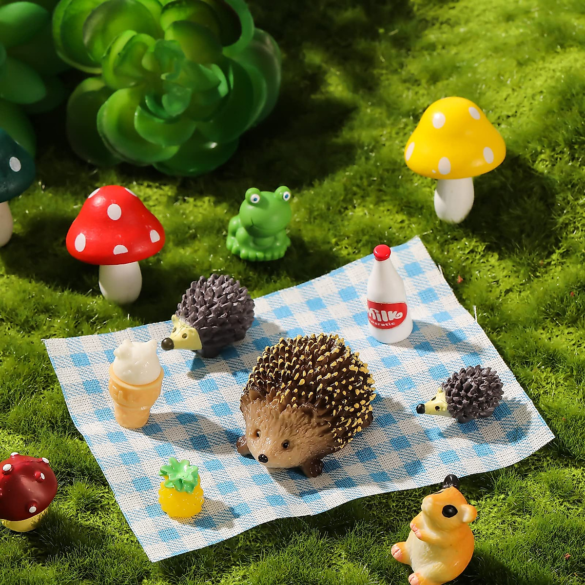 13 Pieces Miniature Fairy Garden Accessories Resin Mini Hedgehogs and Mushroom Garden Accessories Fairy Outdoor Garden Animals Figurines for Fairy Garden Micro Landscape Plant Pots Bonsai Craft Decor