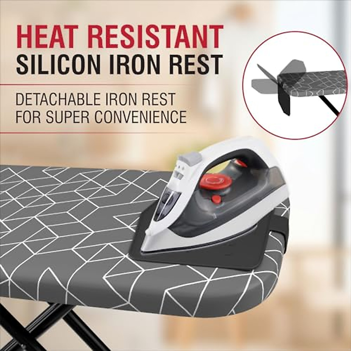 D-Crease+ 48" X 13" Full Metal Ironing Board W/Silicon Iron Rest, Wall Mount & Closet Hanger, Full Metal Heavy Duty Construction, Heat & Scorch Resistant Fabric, 36" Height Adjustable