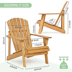 Outdoor Wooden Adirondack Chair with Pre-Assembled BackRest & SeatBoard, Patio Chair for Garden Backyard Lawn Deck Pool Beach Firepit