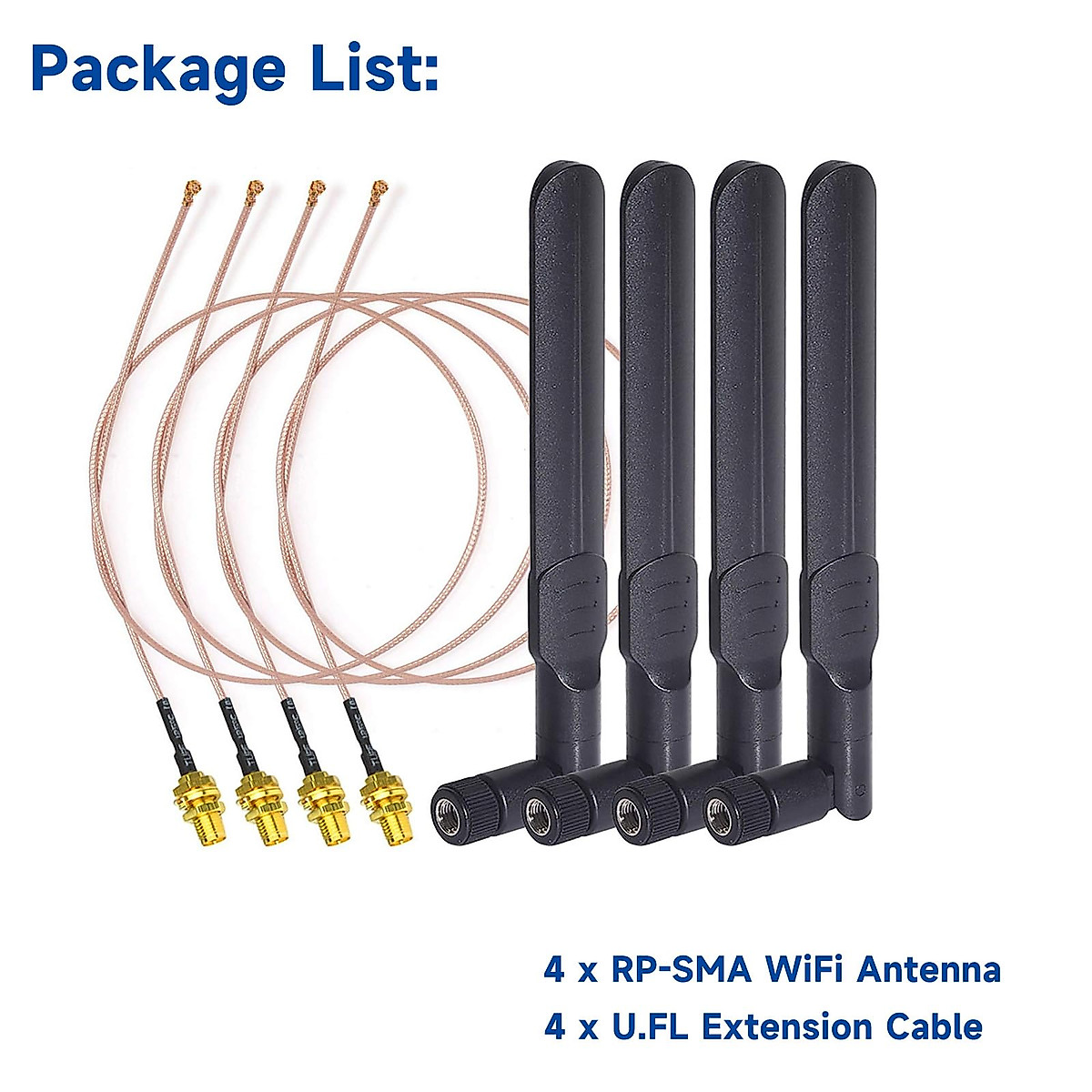 Bingfu Dual Band WiFi 2.4GHz 5GHz 5.8GHz 8dBi RP-SMA Male Antenna 20cm 8 inch RG178 U.FL IPX IPEX to RP-SMA Female Cable 4-Pack for WiFi Router Wireless Mini PCI Express PCIE Network Card Adapter