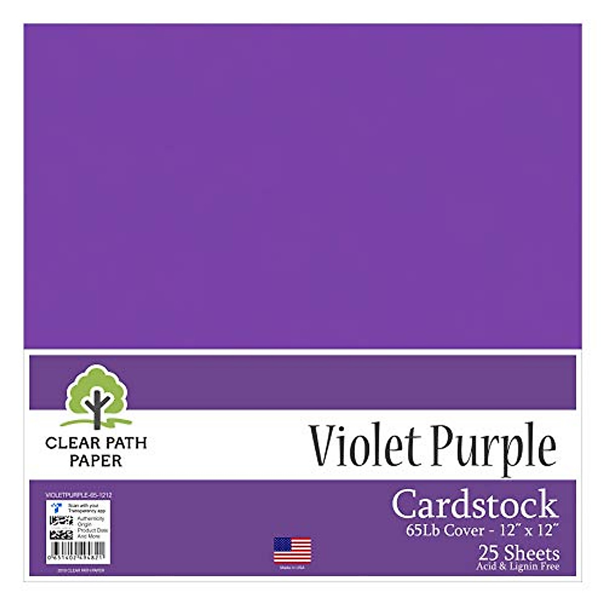 Violet Purple Cardstock - 12 x 12 inch - 65Lb Cover - 25 Sheets - Clear Path Paper