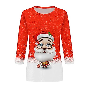 Christmas Plaid Shirt, Longsleeve Class of 2036 Handprint Shirt Women's Fashion Casual 3/4 Sleeve Christma Print Stand Collar Pullover Top Christmas Christmas Boho Tunic Tops (5-Vermilion,X-Large)