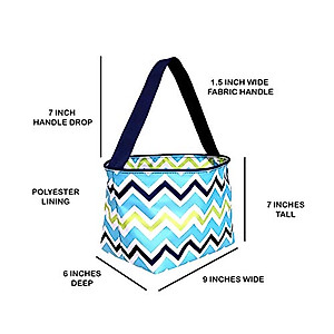 Zig Zag Chevron Material Easter Basket Bucket for Toys Egg Hunting Party (Blue Chevron with Embroidered Name)