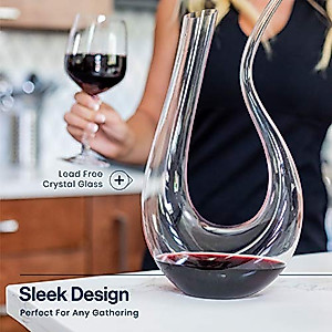 HiCoup Red Wine Decanter with Aerator - 750mL Crystal Glass Wine Carafe and Purifier for Home Bar﻿