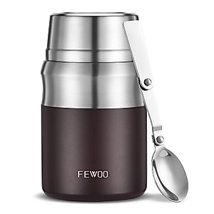 FEWOO Thermos for Hot Food, Vacuum Insulated Soup Containers, 24oz Stainless Steel Lunch Box for Kids Adults, Thermal Food Jar for School Office Travel (Brown)