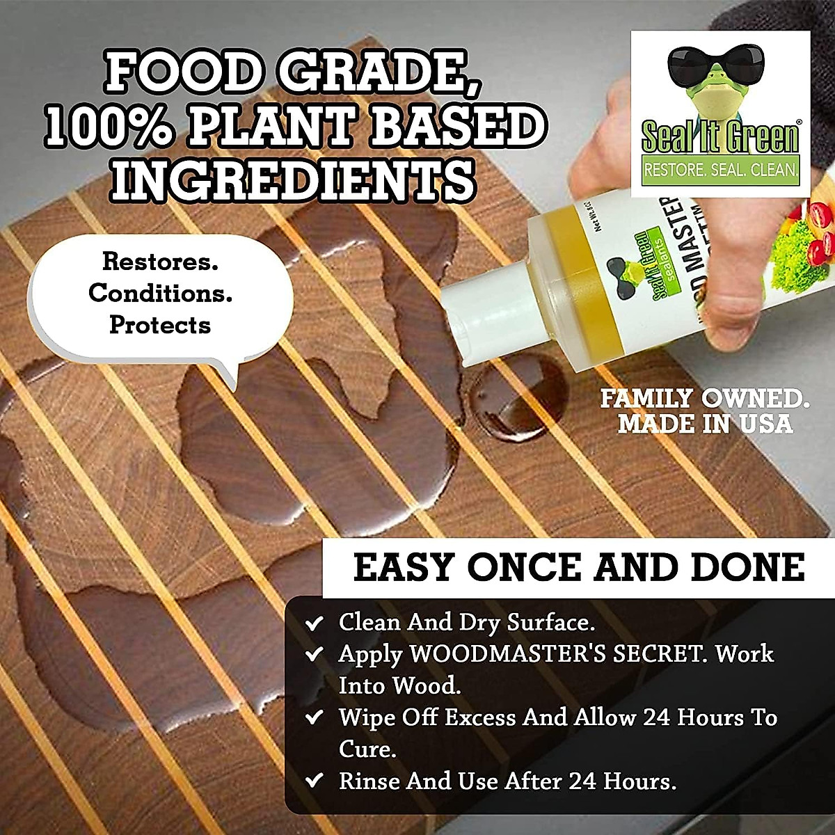 Wood Master's Secret Non-Toxic, Food Safe Cutting Board Oil, Conditioner & Sealer. Exceeds FDA Food Contact Surface Regulations. Also Works On Butcher Blocks, Wood Counters & More (8Oz)