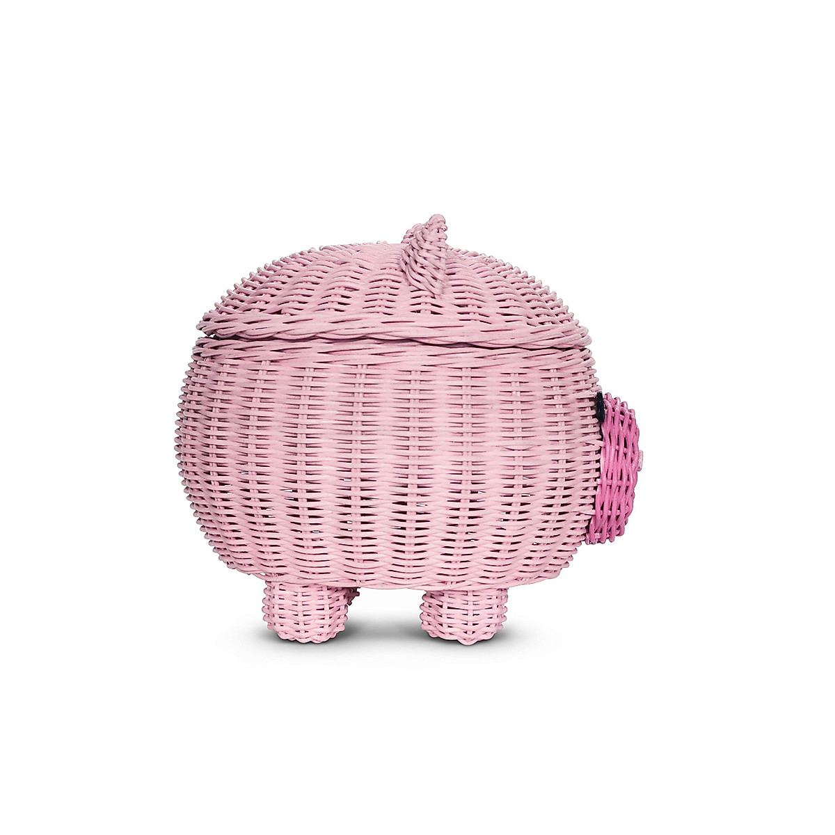 G6 COLLECTION Pig Rattan Storage Basket with Lid Decorative Bin Home Decor Hand Woven Shelf Organizer Cute Handmade Handcrafted Nursery Gift Animal Decoration Artwork Wicker Pink Piggy (Large)